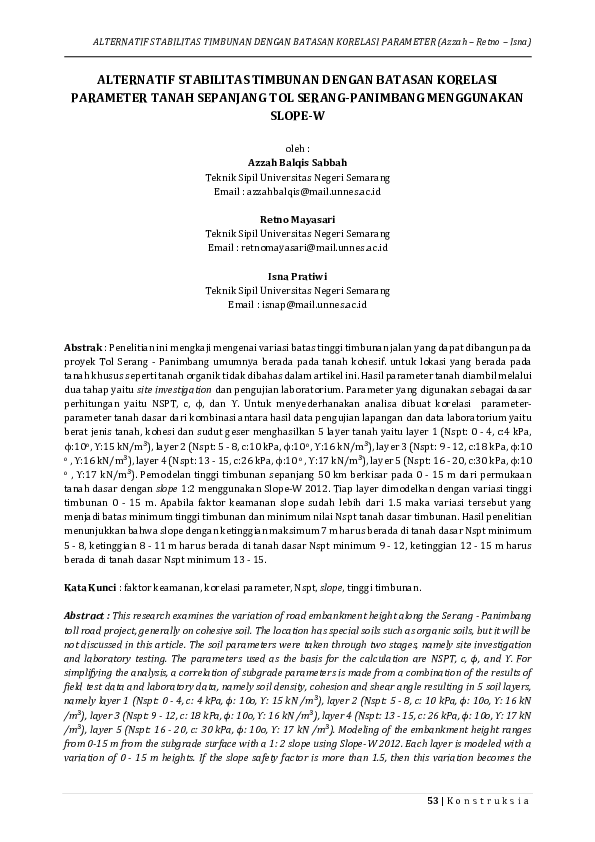 (PDF) Alternatif Stabilitas Timbunan Dengan Batasan Korelasi Parameter ...