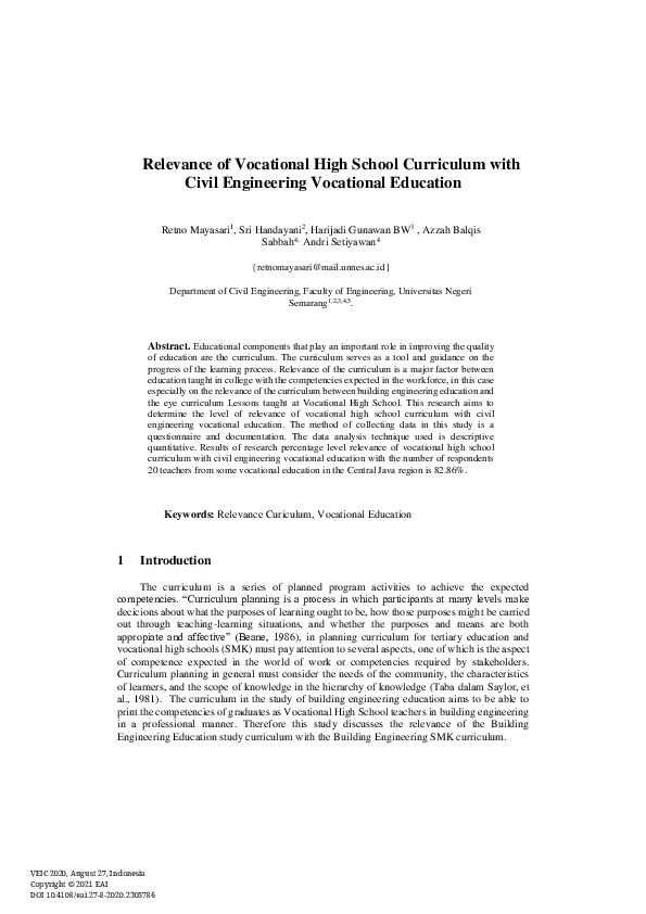 (PDF) Relevance of Vocational High School Curriculum with Civil Engineering Vocational Education