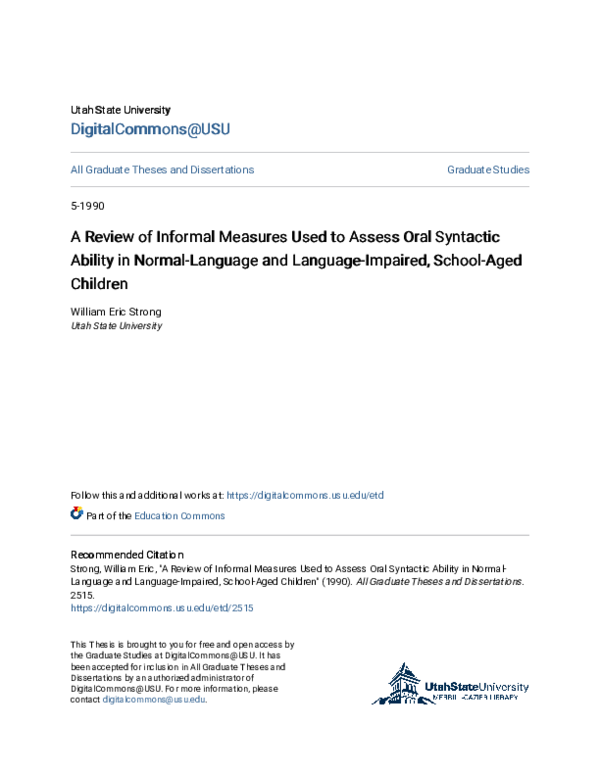 (PDF) A Review of Informal Measures Used to Assess Oral Syntactic Ability in Normal-Language and ...