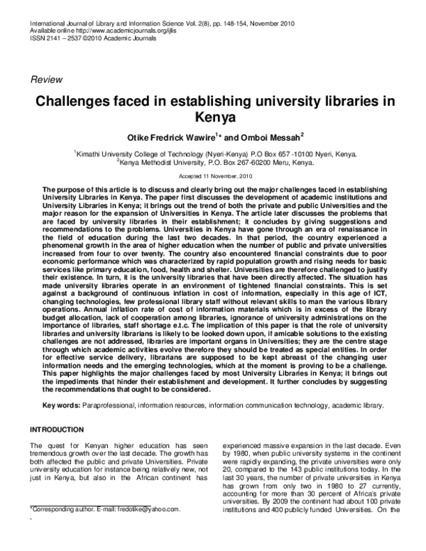 (PDF) Challenges faced in establishing university libraries in Kenya