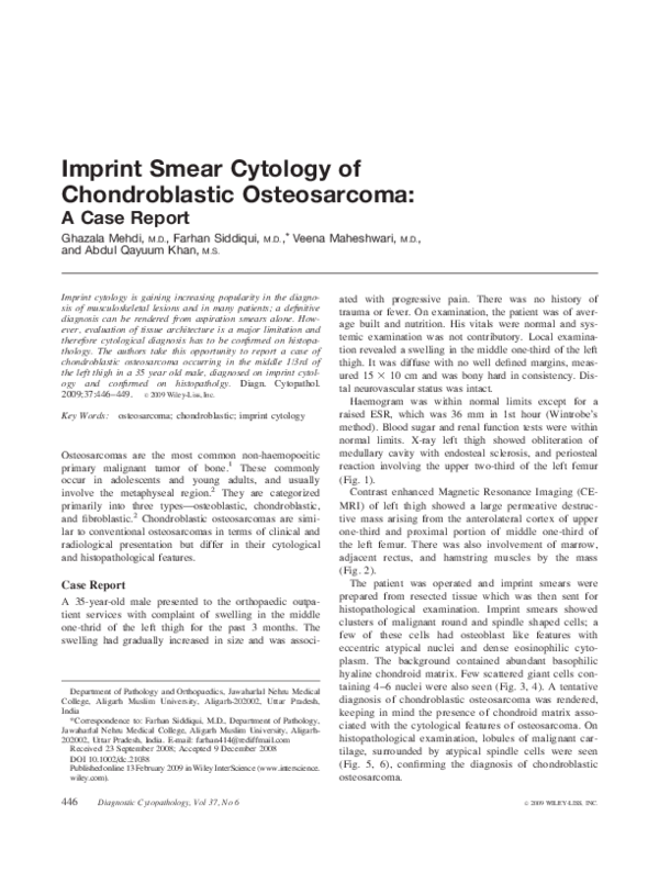 (PDF) Imprint Cytology for Diagnosing Chondroblastic Osteosarcoma