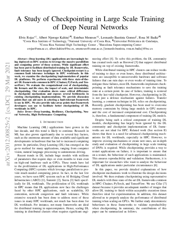 (PDF) A Study of Checkpointing in Large Scale Training of Deep Neural Networks