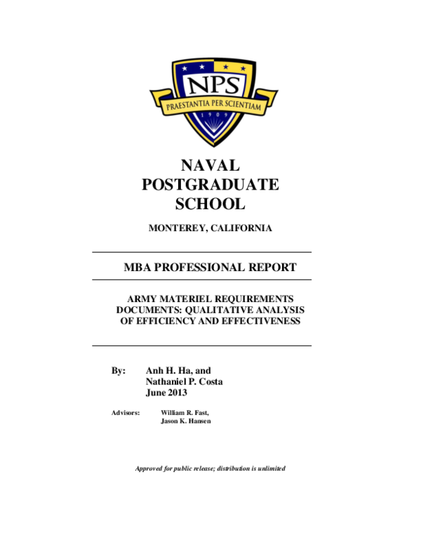 (PDF) The Army Materiel Requirements Documents: Qualitative Analysis of ...