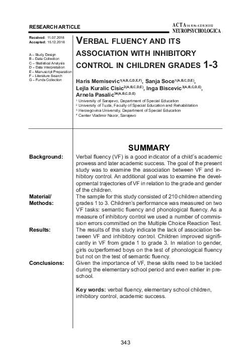 (PDF) Verbal Fluency and Its Association with Inhibitory Control in ...