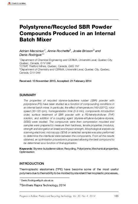 (PDF) Polystyrene/Recycled Sbr Powder Compounds Produced in An Internal ...