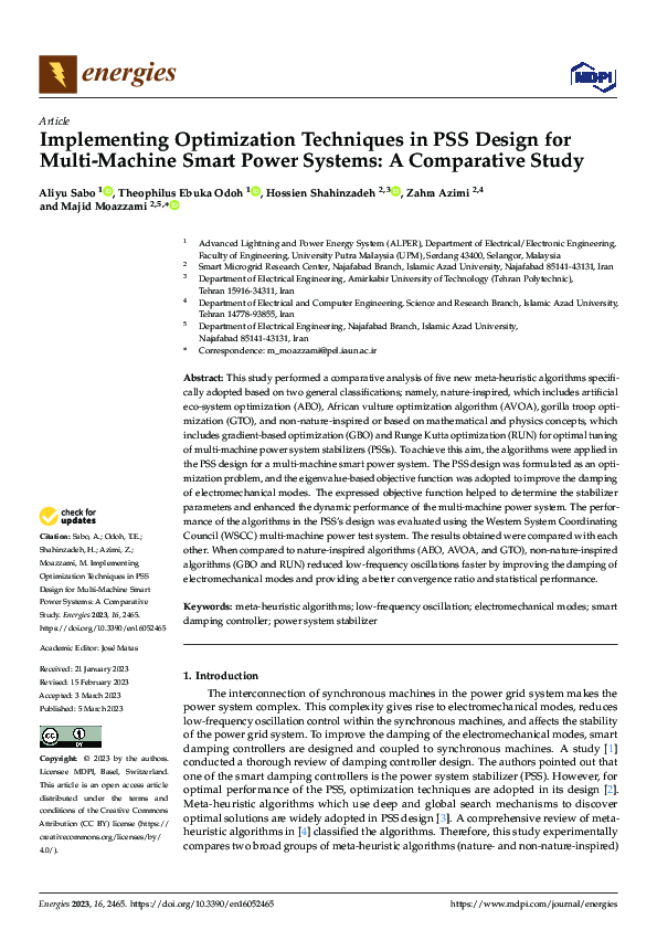 Pdf Implementing Optimization Techniques In Pss Design For Multi Machine Smart Power Systems