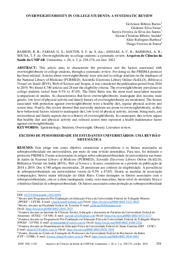 (PDF) Overweight/Obesity in College Students: A Systematic Review