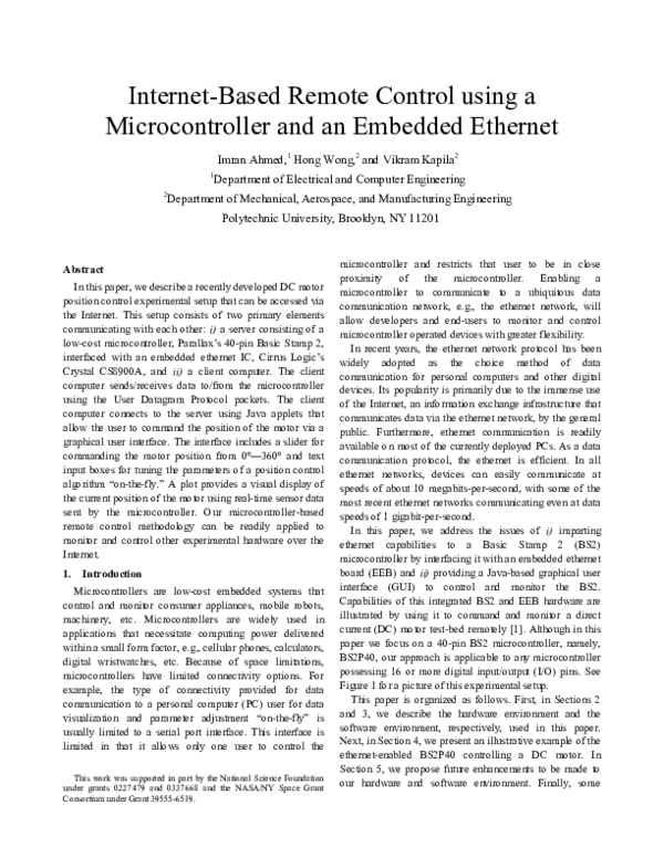 (PDF) Internet-based remote control using a microcontroller and an embedded Ethernet