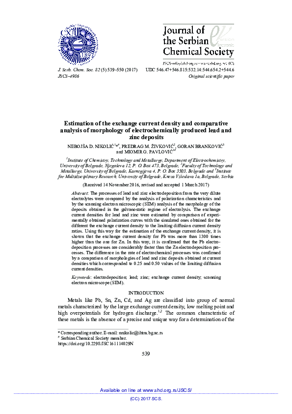 (PDF) Estimation of the exchange current density and comparative ...