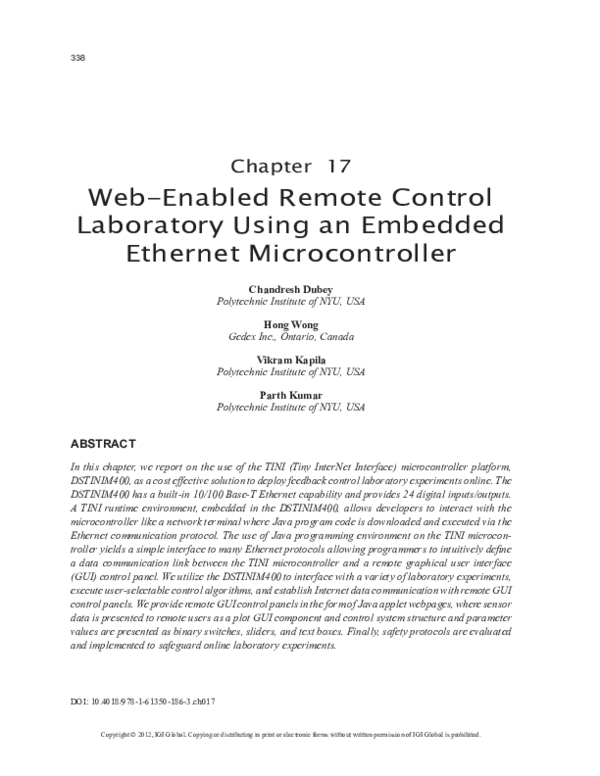 (PDF) Web-Enabled Remote Control Laboratory Using an Embedded Ethernet Microcontroller