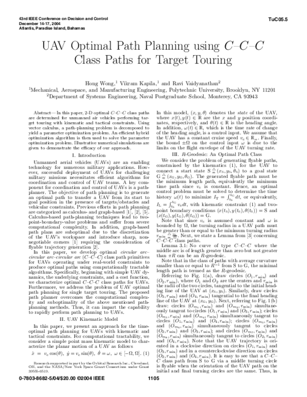 (PDF) UAV optimal path planning using C-C-C class paths for target touring