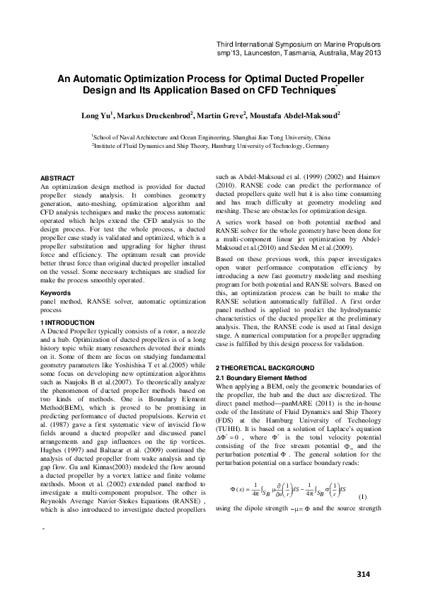 (PDF) An Automatic Optimization Process for Optimal Ducted Propeller Design and Its Application ...
