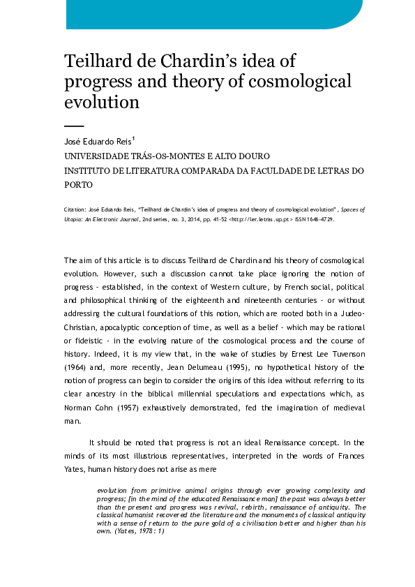 (PDF) Teilhard de Chardin’s idea of progress and theory of cosmological ...