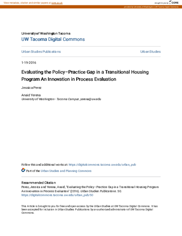 (PDF) Evaluating the Policy-Practice Gap in a Transitional Housing ...