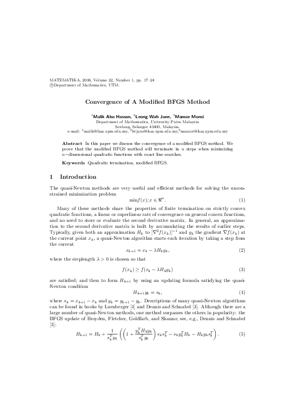 (PDF) Convergence of A Modified BFGS Method