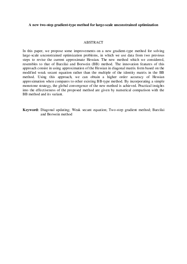 Pdf A New Two Step Gradient Type Method For Large Scale Unconstrained Optimization