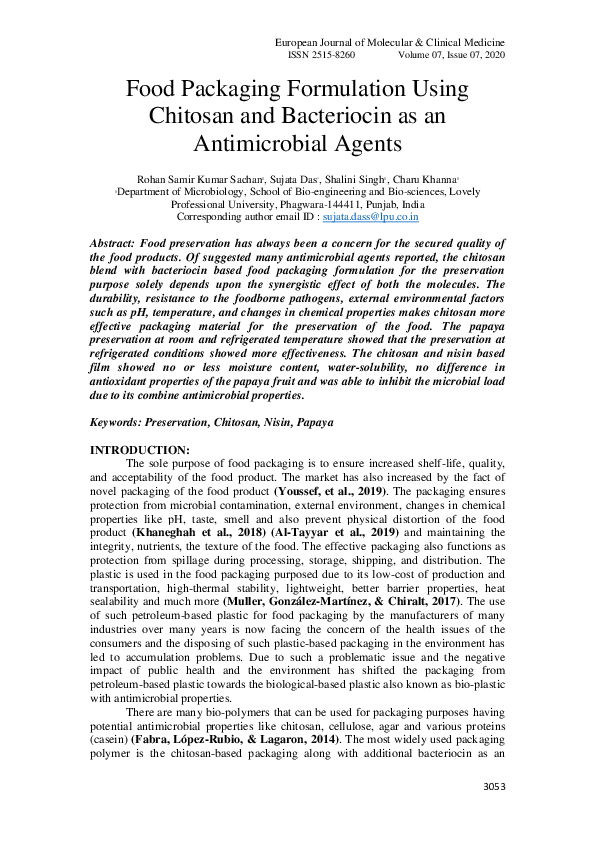 (PDF) Food Packaging Formulation Using Chitosan and Bacteriocin as an Antimicrobial Agents
