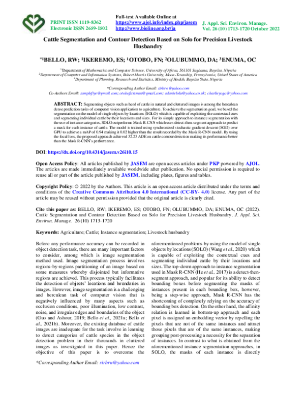 (PDF) Cattle Segmentation and Contour Detection Based on Solo for Precision Livestock Husbandry