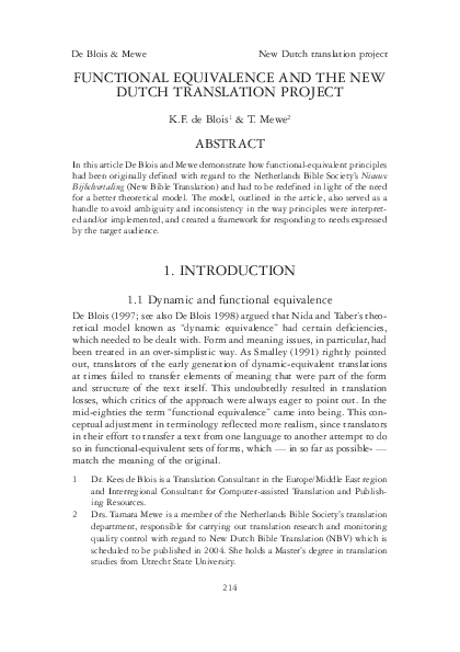 Pdf Functional Equivalence And The New Dutch Translation Project