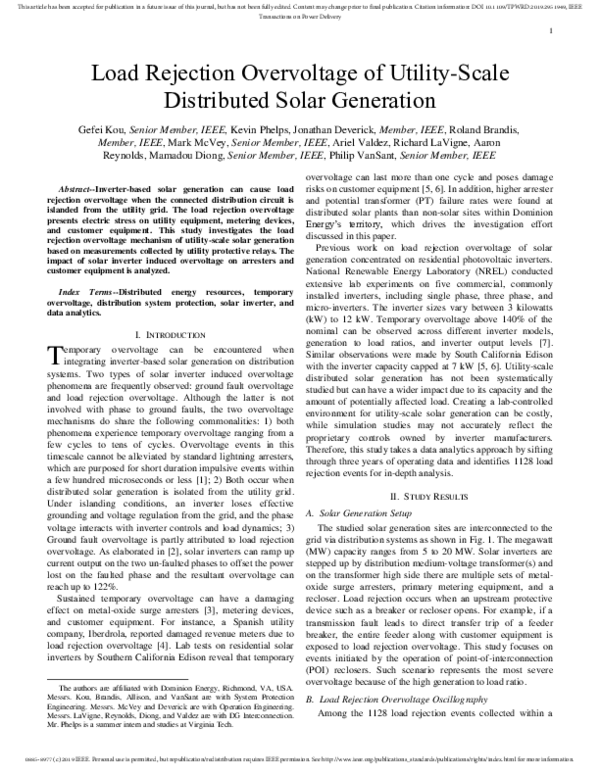 (PDF) Load Rejection Overvoltage of Utility-Scale Distributed Solar Generation