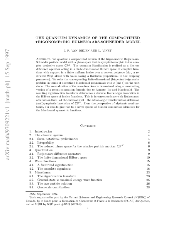 (PDF) The Quantum Dynamics of the Compactified Trigonometric ...