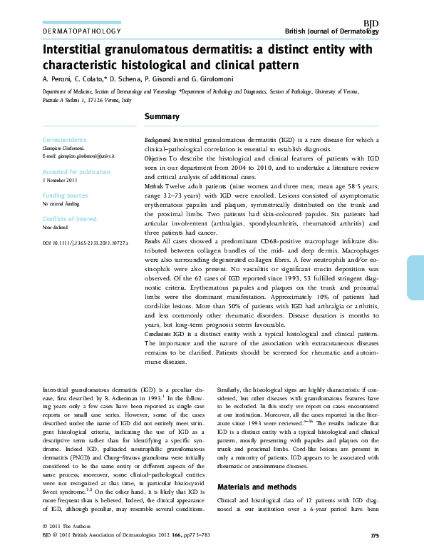 (PDF) Interstitial granulomatous dermatitis: a distinct entity with ...