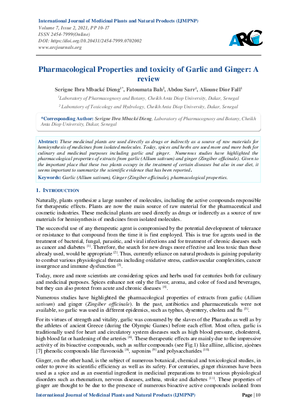 (PDF) Pharmacological Properties and toxicity of Garlic and Ginger: A ...