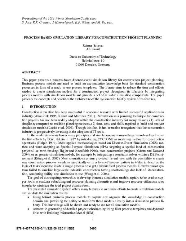 (PDF) Process-based simulation library for construction project planning