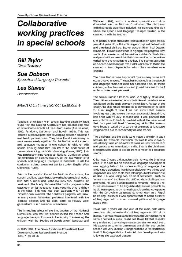 (PDF) Collaborative working practices in special schools