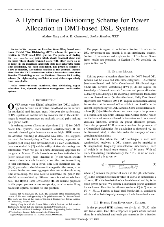 (PDF) A hybrid time divisioning scheme for power allocation in DMT-based DSL systems