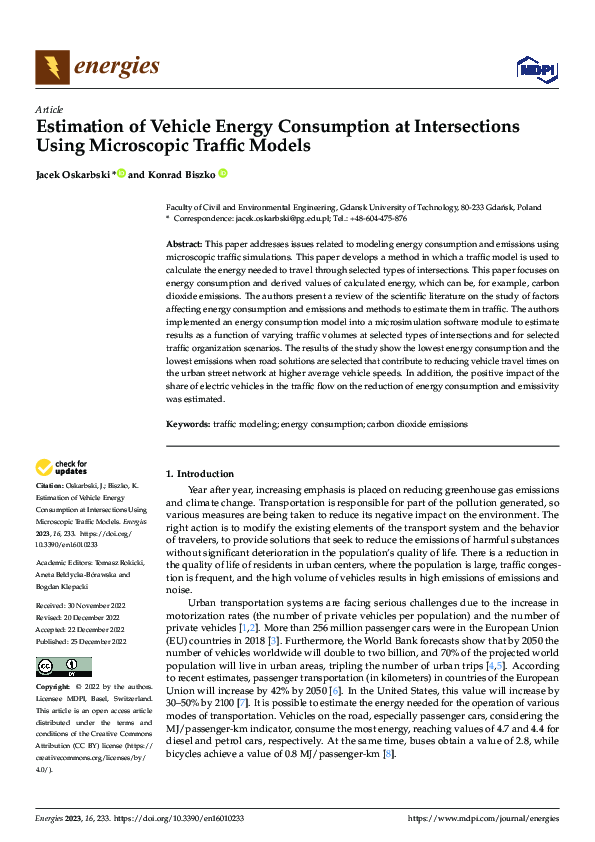 Pdf Estimation Of Vehicle Energy Consumption At Intersections Using Microscopic Traffic Models
