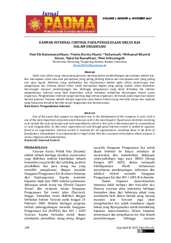 (PDF) Dampak Internal Control Pada Pengelolaan Siklus Kas Dalam Organisasi