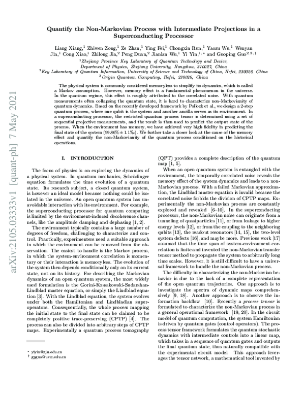 (PDF) Quantify the Non-Markovian Process with Intermediate Projections in a Superconducting ...