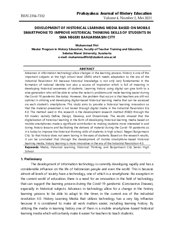 (PDF) Development of Historical Learning Media Based on Mobile ...