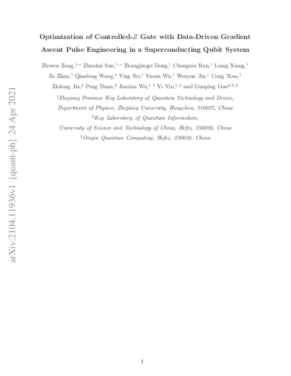 (PDF) Optimization of a Controlled- Z Gate with Data-Driven Gradient-Ascent Pulse Engineering in ...