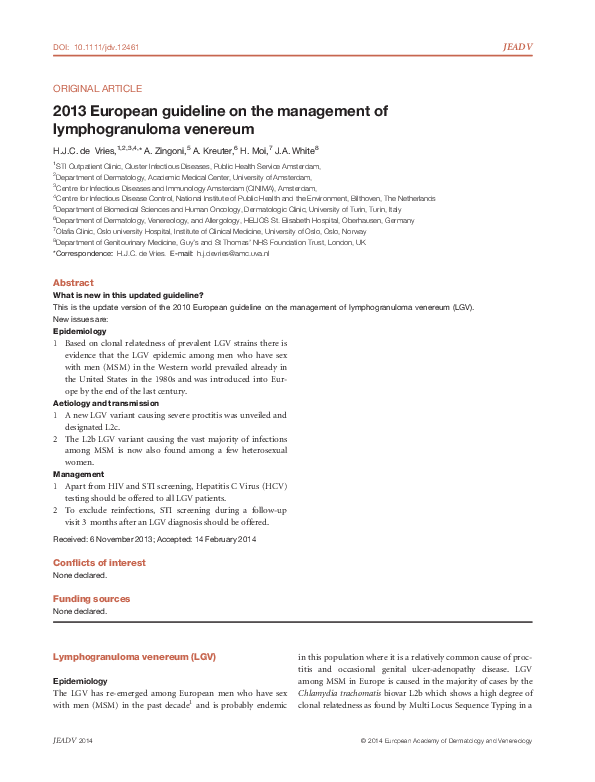 (PDF) 2013 European guideline on the management of lymphogranuloma venereum