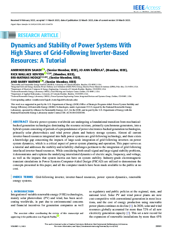 (PDF) Dynamics and Stability of Power Systems With High Shares of Grid-Following Inverter-Based ...