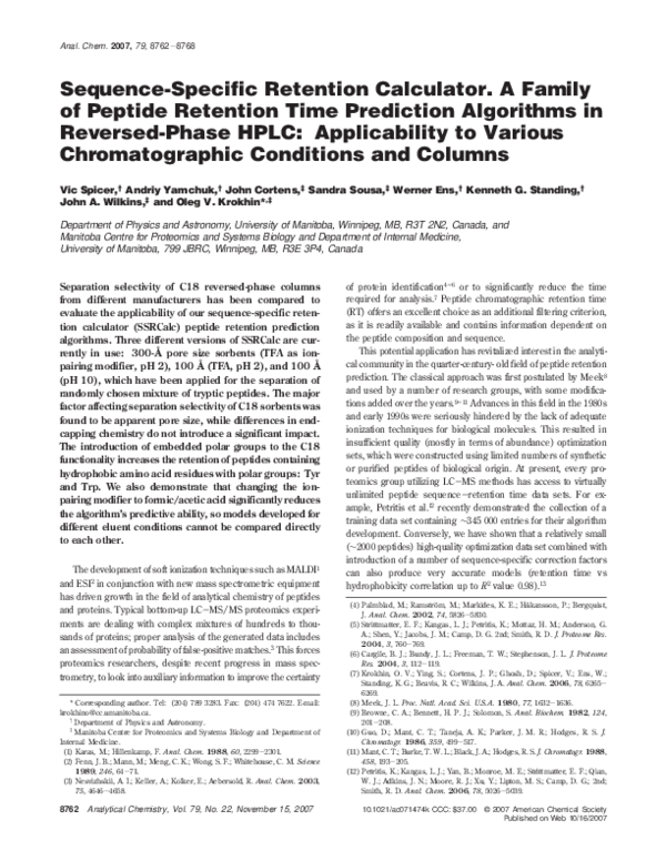 (PDF) Sequence-Specific Retention Calculator. A Family of Peptide ...