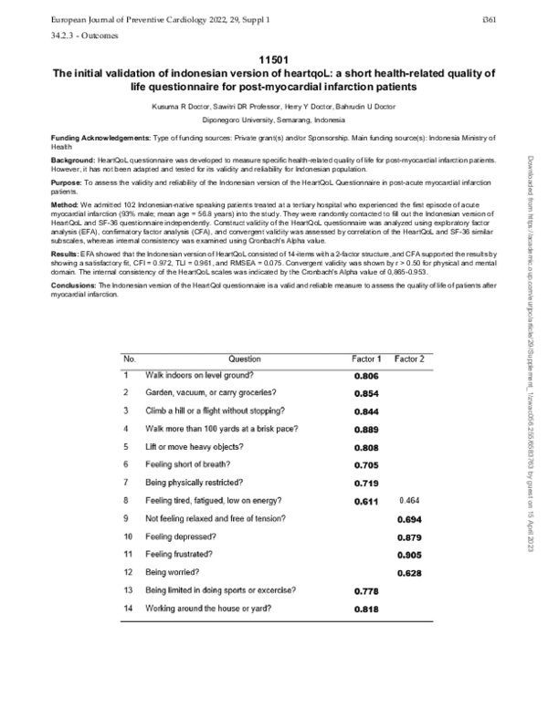 (PDF) The initial validation of indonesian version of heartqoL: a short ...