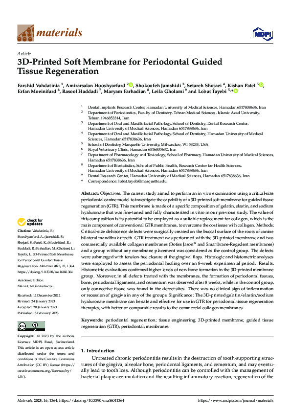 (PDF) 3D-Printed Soft Membrane for Periodontal Guided Tissue Regeneration
