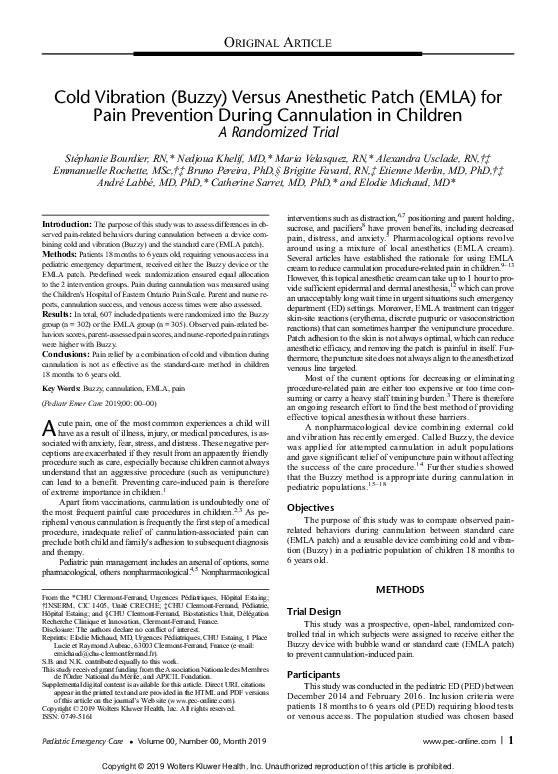(PDF) Cold Vibration (Buzzy) Versus Anesthetic Patch (EMLA) for Pain ...