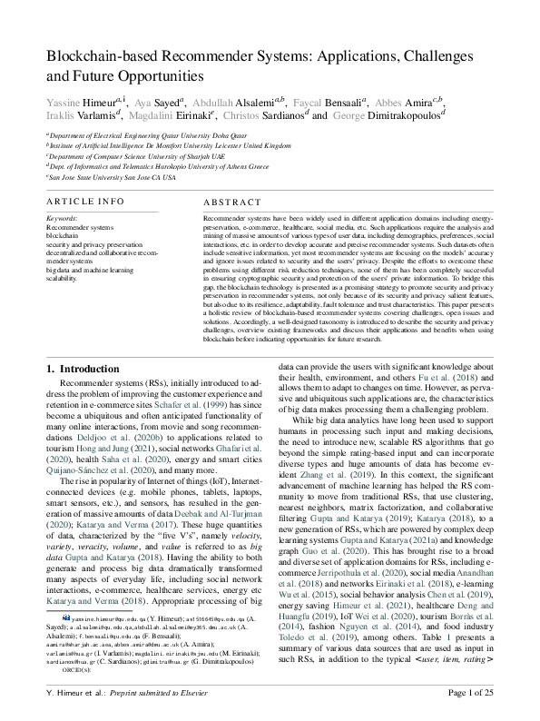 Blockchain-based recommender systems: Applications, challenges and ... Blockchain-based recommender systems: Applications, challenges and ...