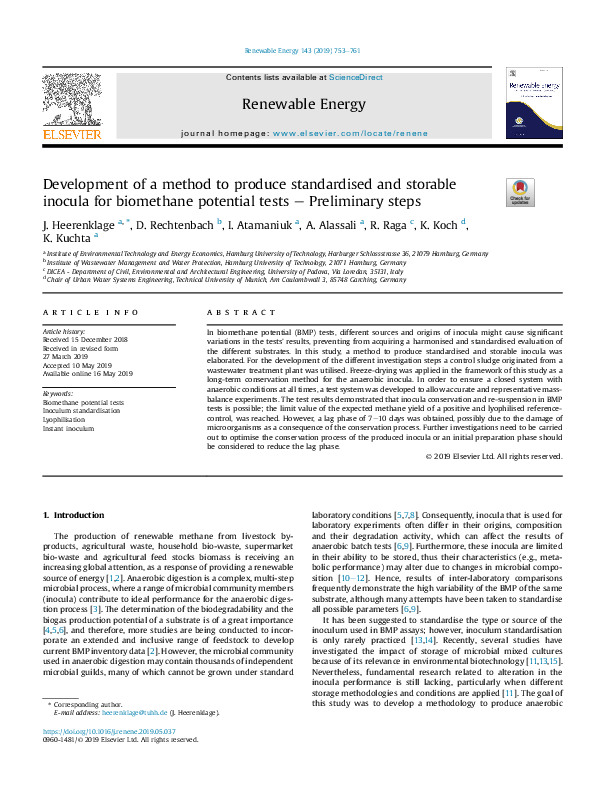 (PDF) Development of a method to produce standardised and storable inocula for biomethane ...