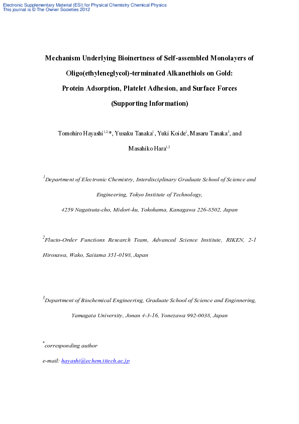 (PDF) Mechanism underlying bioinertness of self-assembled monolayers of oligo(ethyleneglycol ...