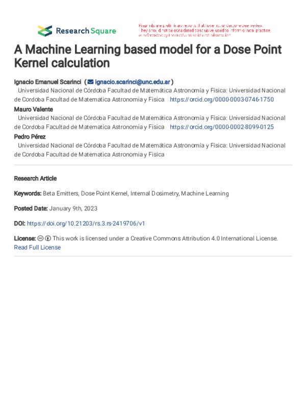(PDF) A Machine Learning based model for a Dose Point Kernel calculation