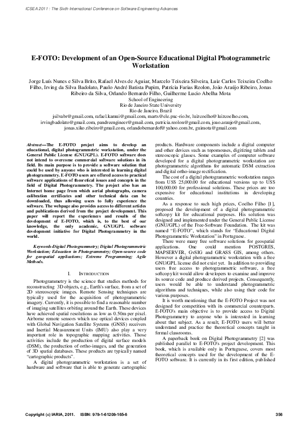 (PDF) E-FOTO: Development of an Open-Source Educational Digital Photogrammetric Workstation