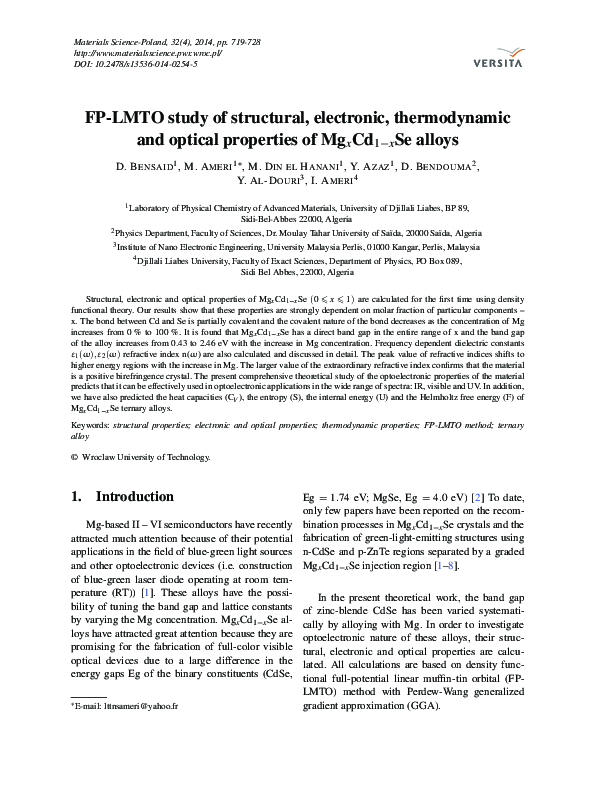 (PDF) FP-LMTO study of structural, electronic, thermodynamic and ...