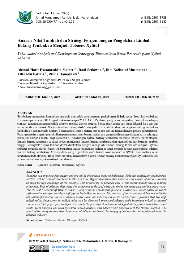 (PDF) Analisis Nilai Tambah dan Strategi Pengembangan Pengolahan Limbah ...