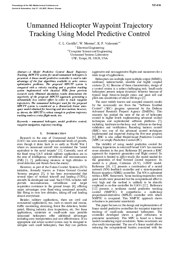 (PDF) Unmanned helicopter waypoint trajectory tracking using model predictive control