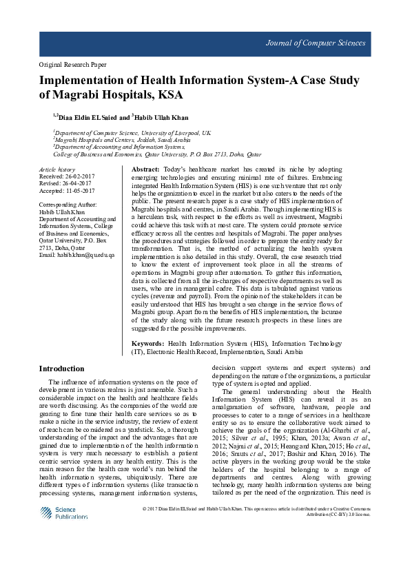 (PDF) Implementation of Health Information System-A Case Study of ...
